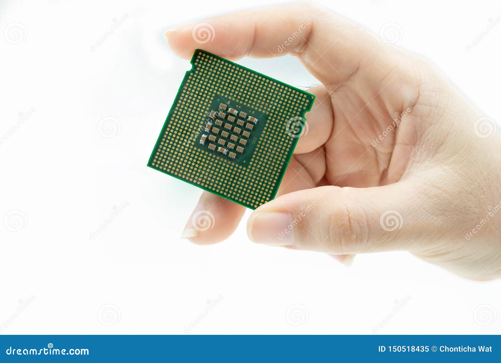 Realistic Cpu Back View Processor Chip in Hand Stock Image - Image of ...