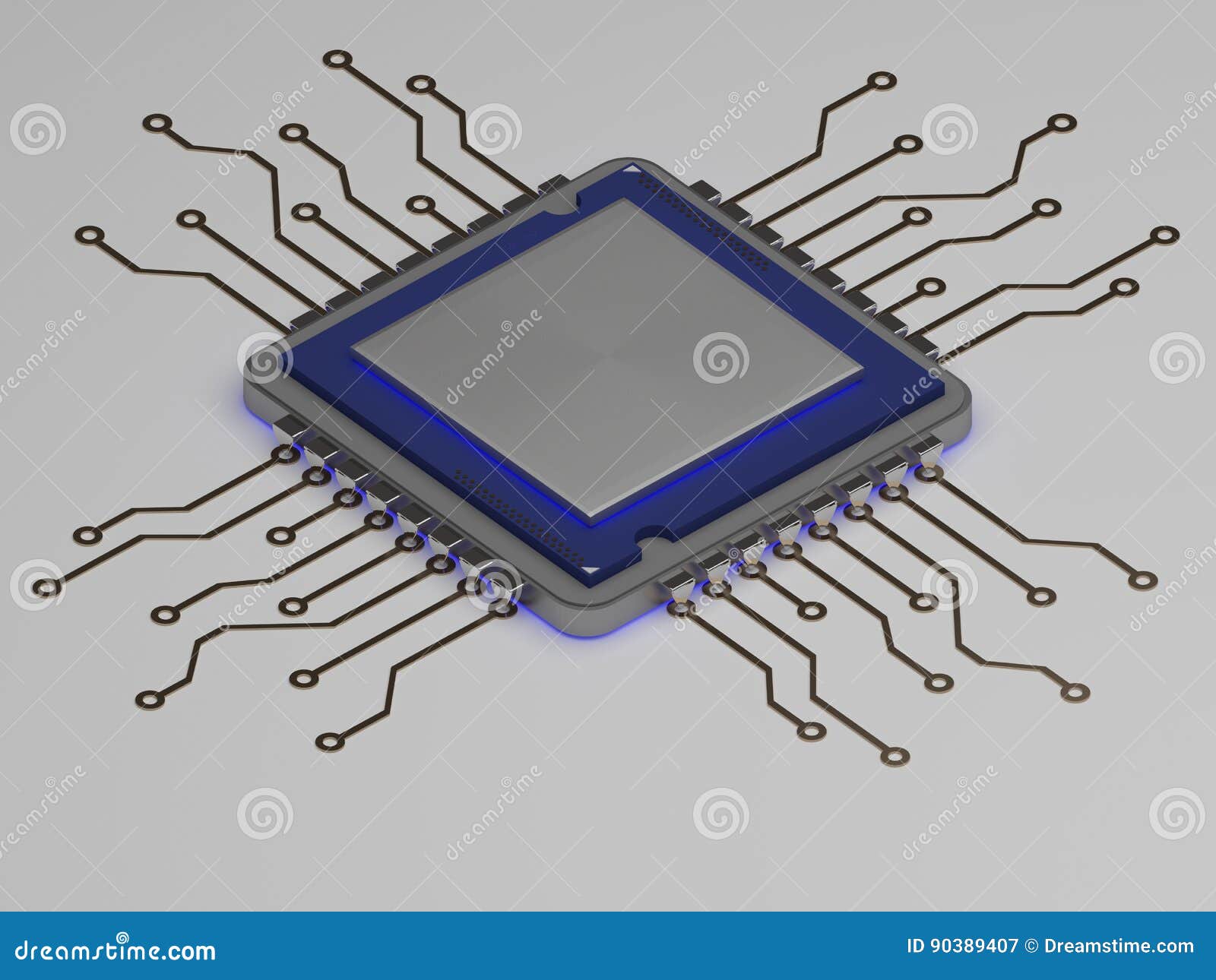 Realistic Cpu with Blue Glow.3d Render Stock Illustration ...