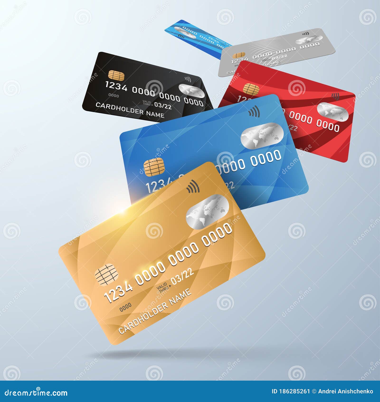 Realistic Credit Cards on Gray Background Stock Vector - Illustration ...