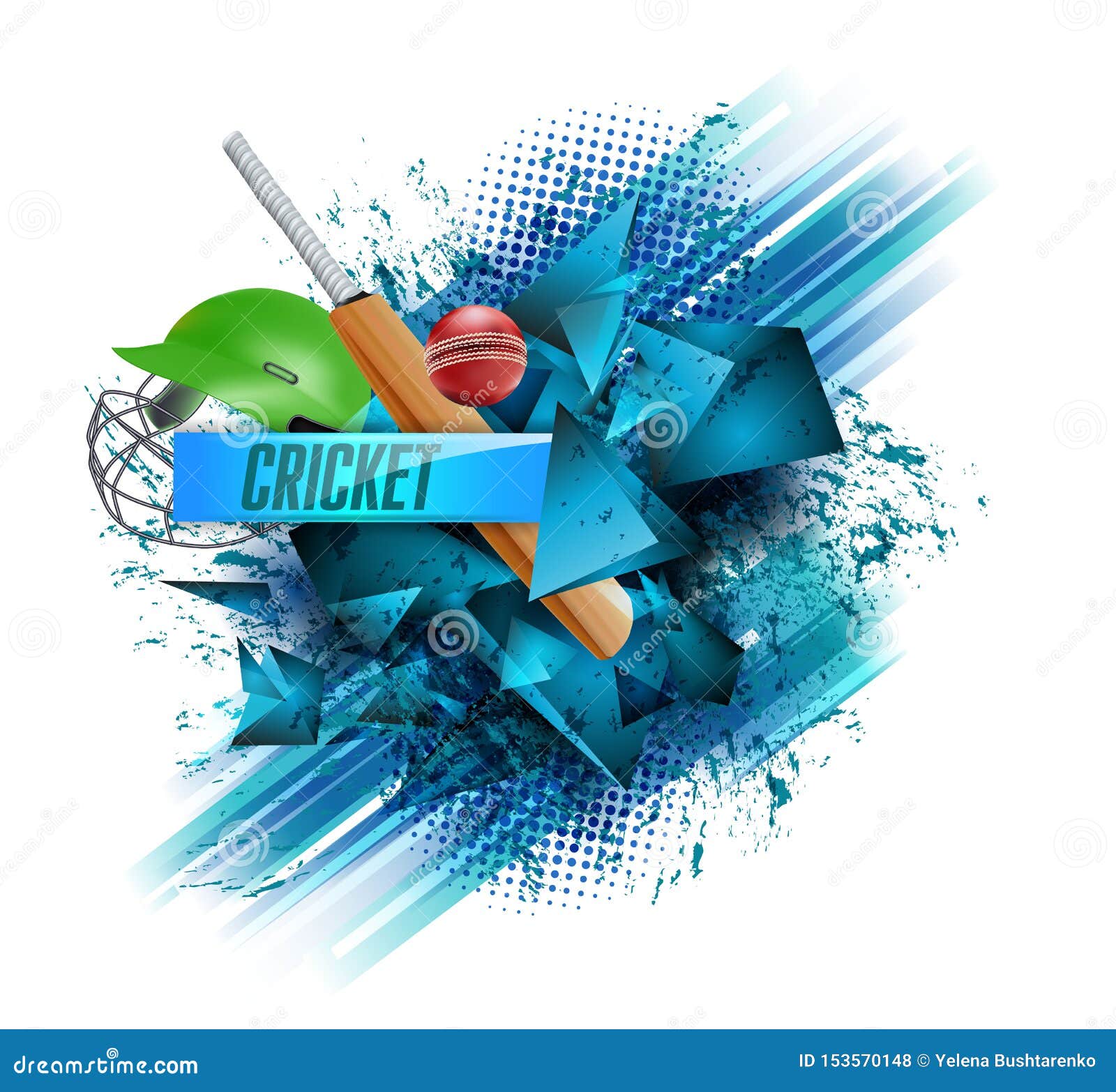 Realistic Cricket Elements on Blue Brush Stroke White Background Stock ...
