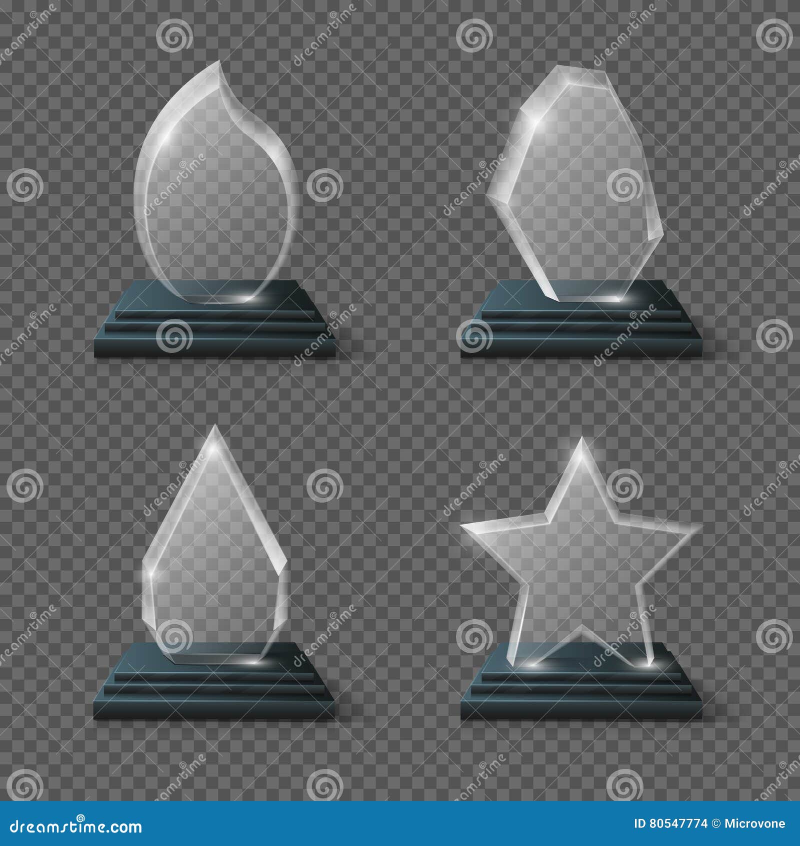 Realistic Crystal Trophy, Glass Awards Vector Set Stock Vector ...