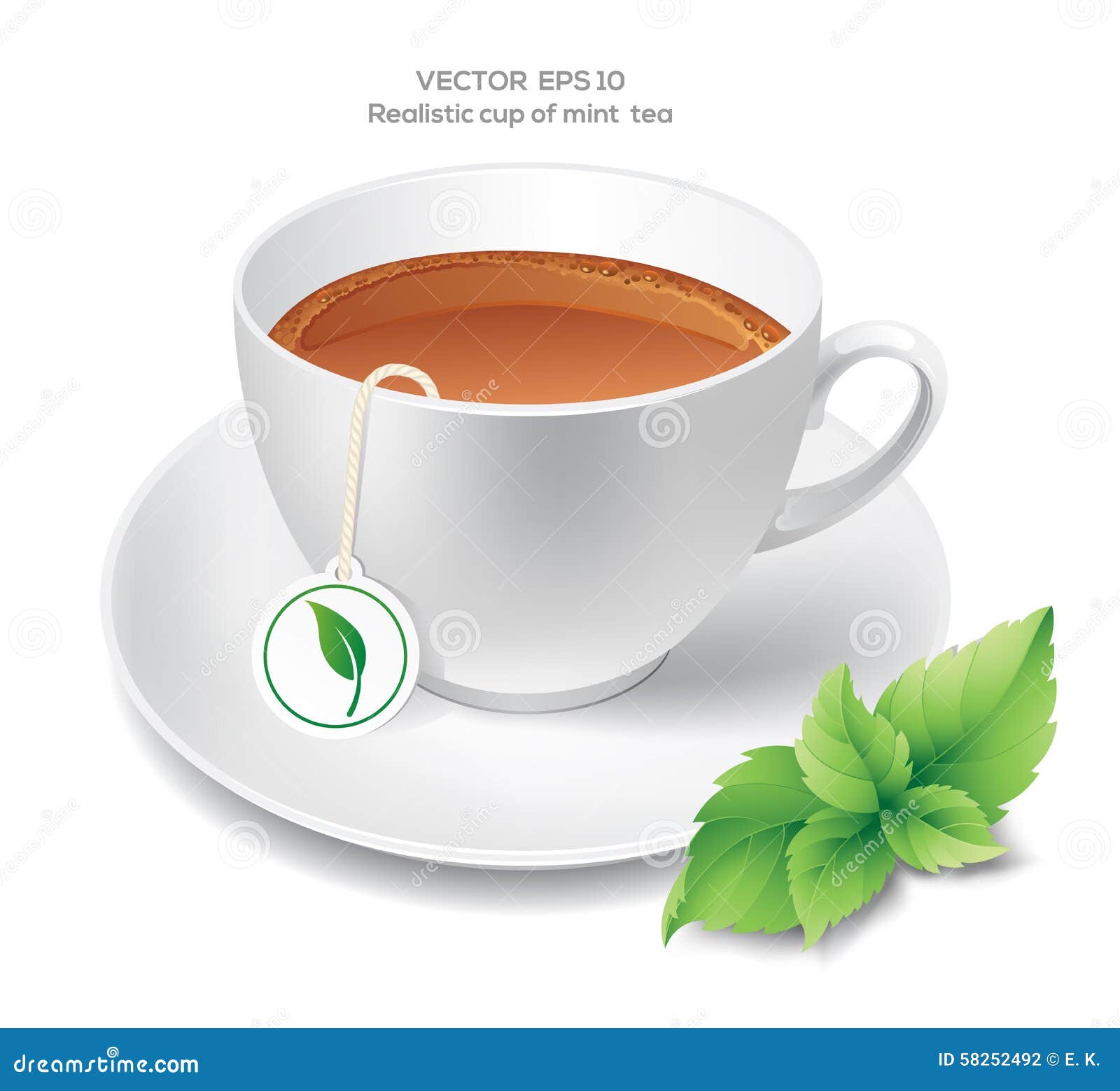 Realistic cup of mint tea stock vector. Illustration of ceramic - 58252492