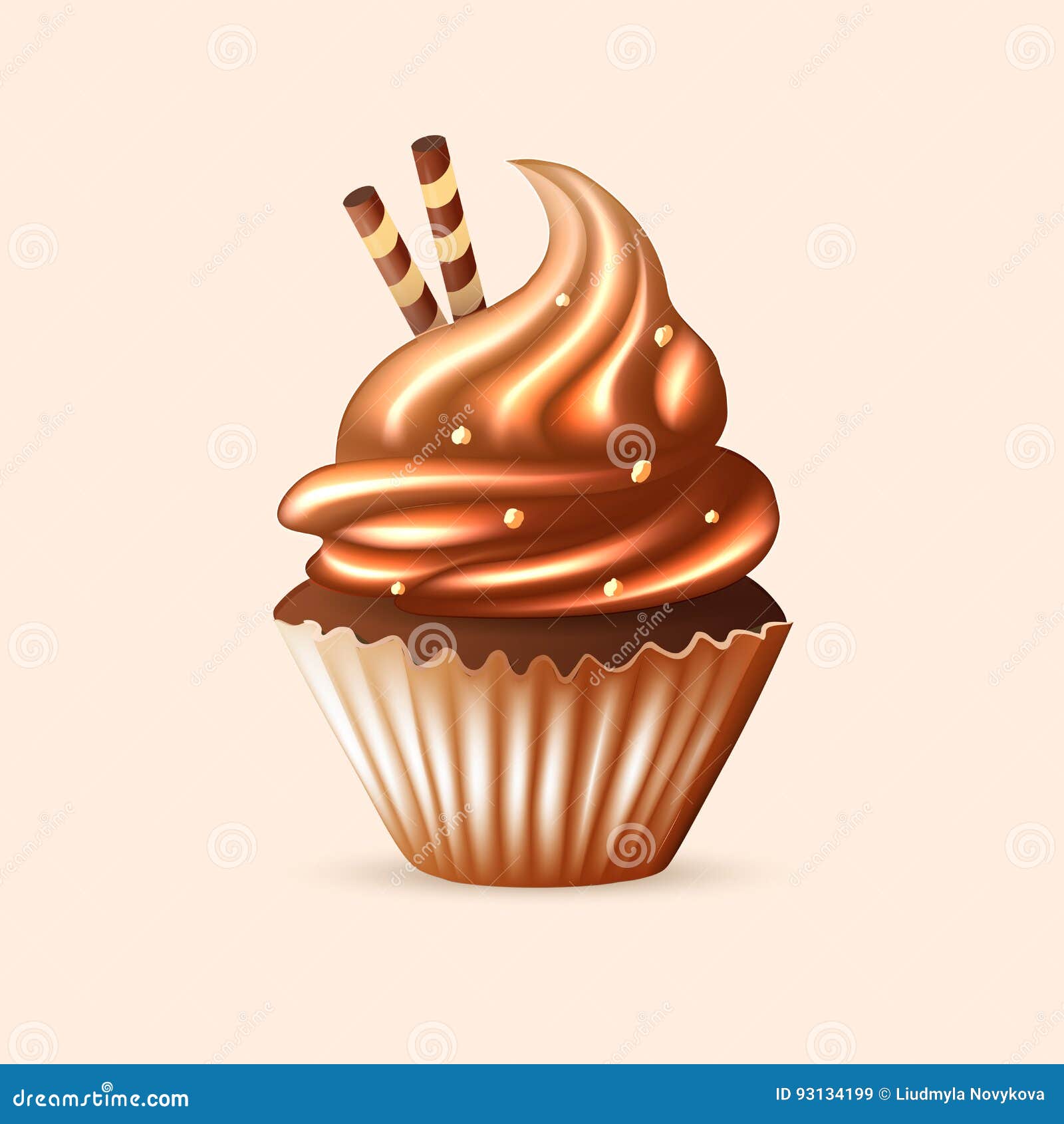 Realistic cupcake on white stock vector. Illustration of dessert - 93134199
