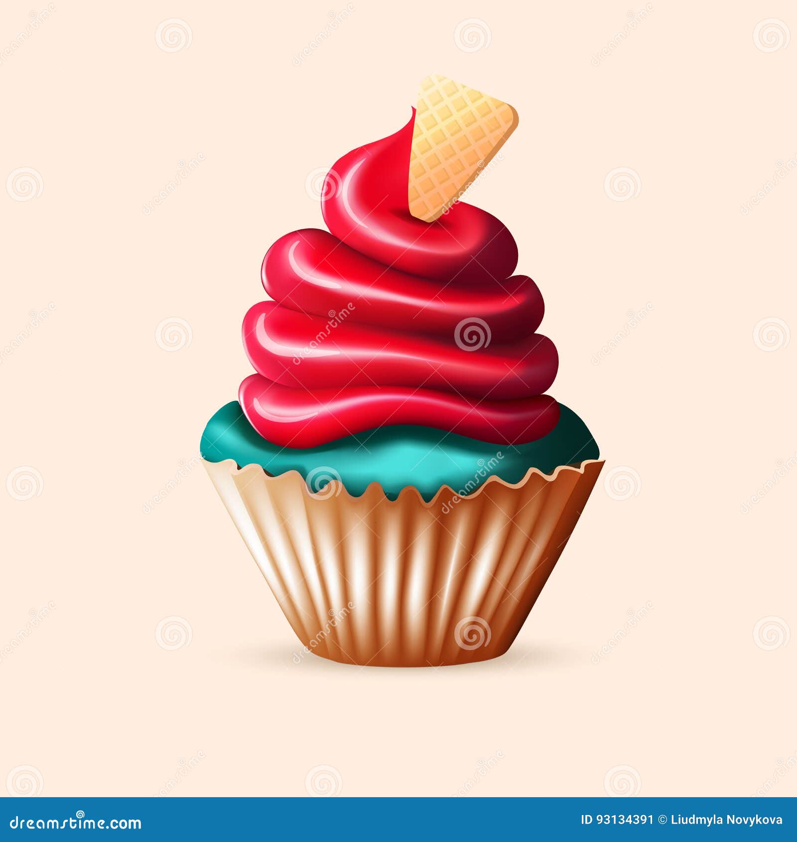 Realistic cupcake on white stock vector. Illustration of happy - 93134391
