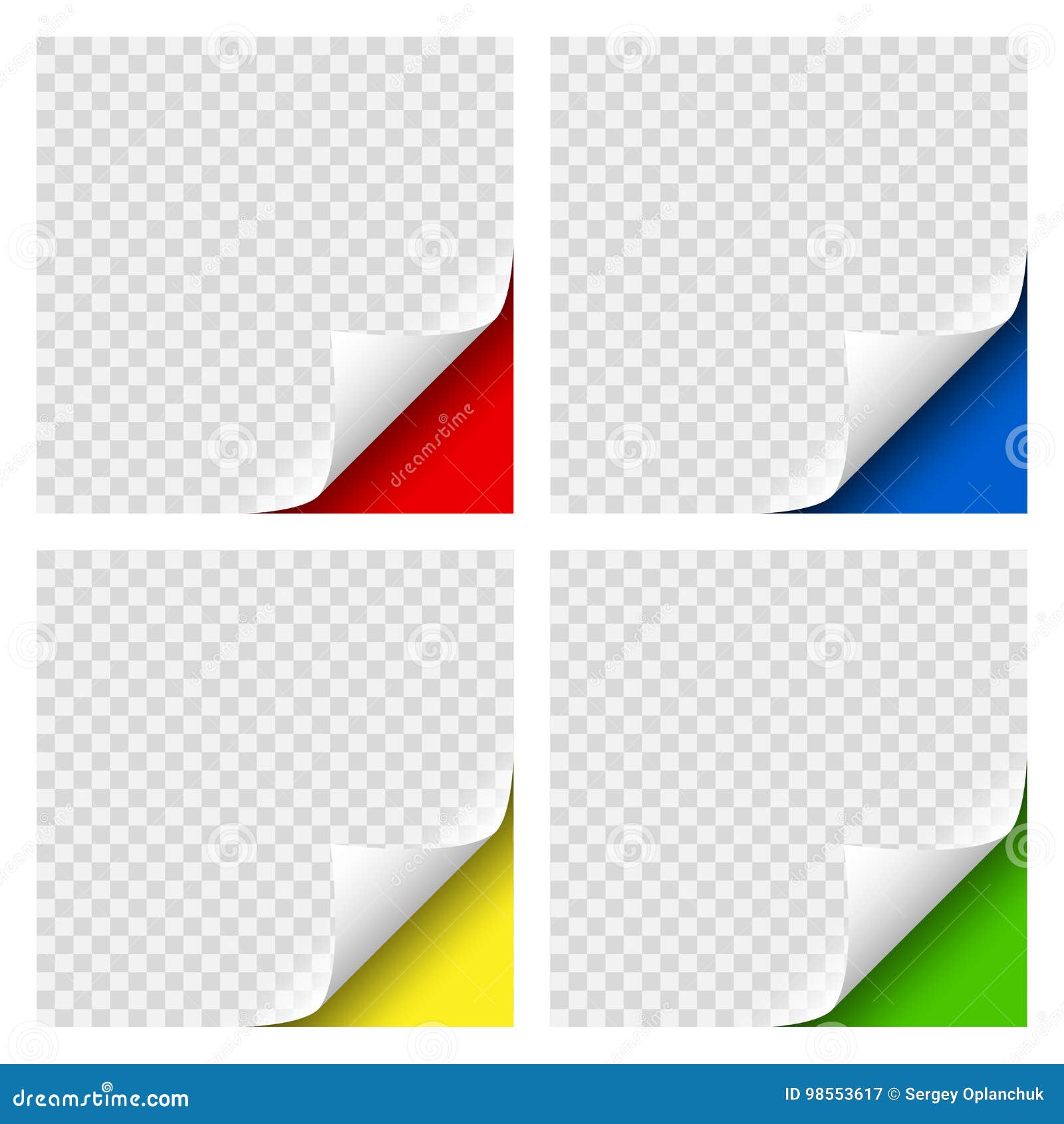 Realistic Curly Page Colored Corners Set with Transparent Shadow for ...