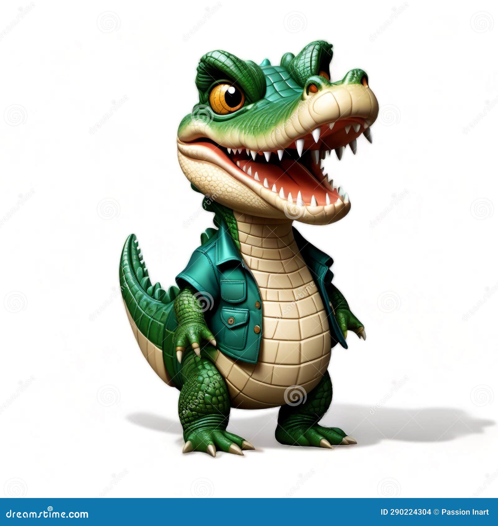 Realistic Cute Crocodile 3D Model Isolated on White Background Stock ...