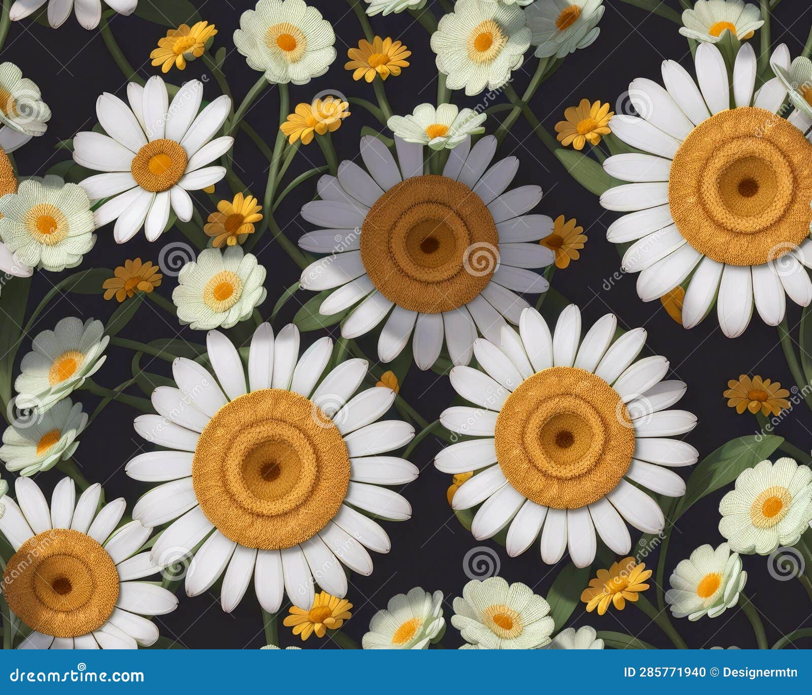 Realistic Cute Daisy Flowers Seamless Pattern Design Stock Illustration ...