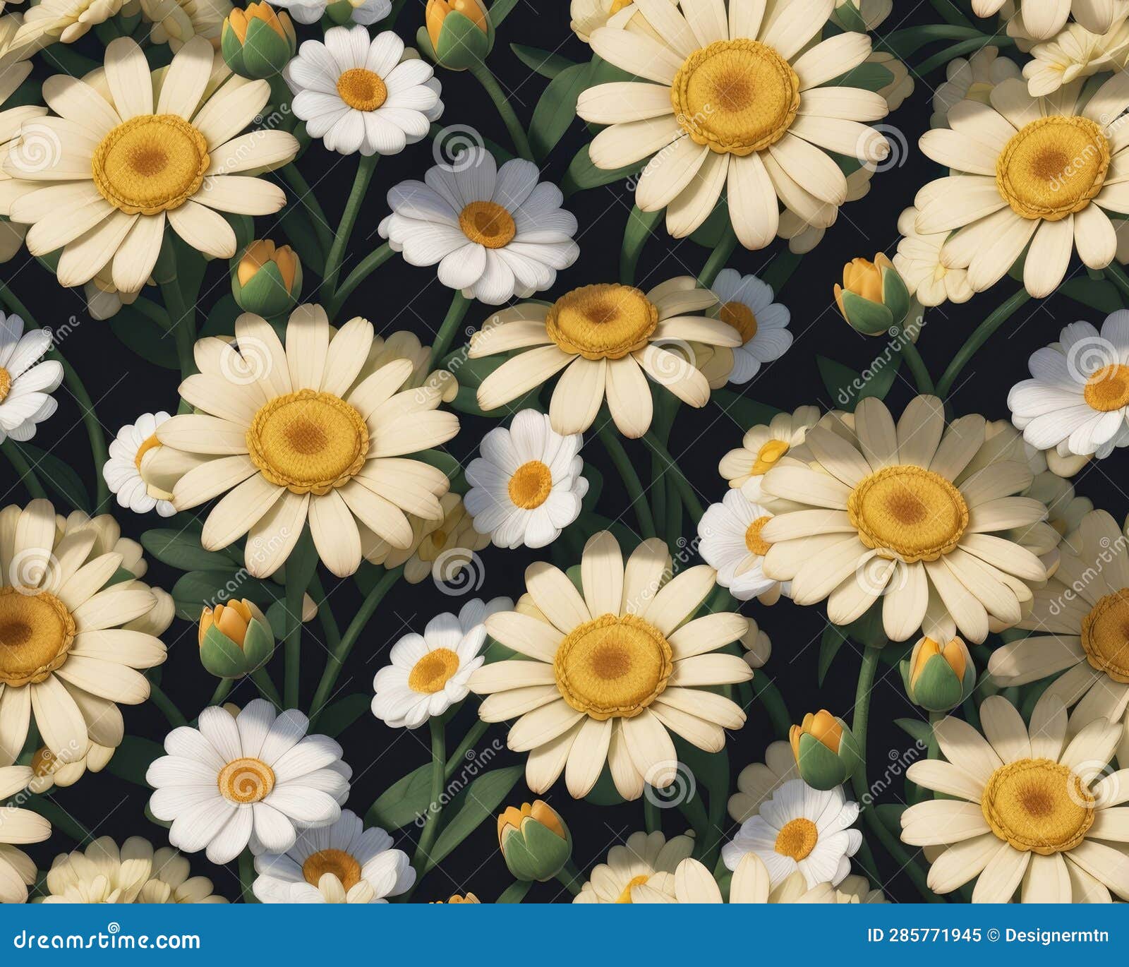 Realistic Cute Daisy Flowers Seamless Pattern Design Stock Illustration ...
