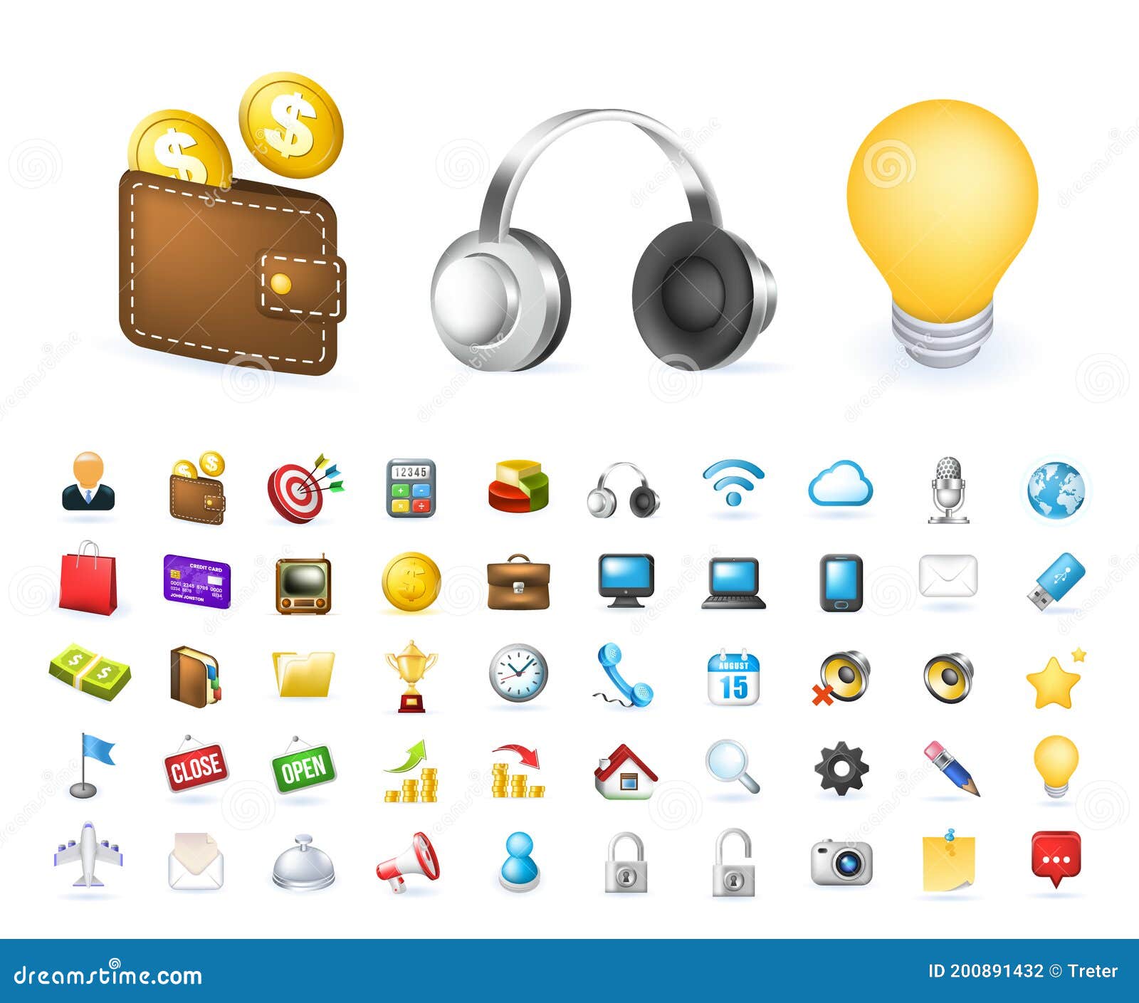 Realistic Cute Icons on White Background . Isolated Vector Illustration ...