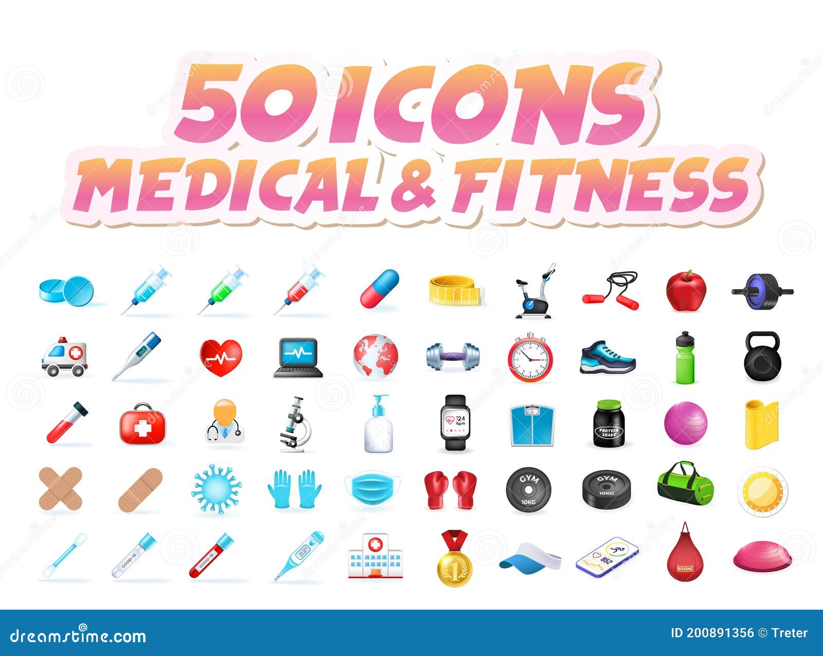 Realistic Cute Icons on White Background . Isolated Vector Illustration ...