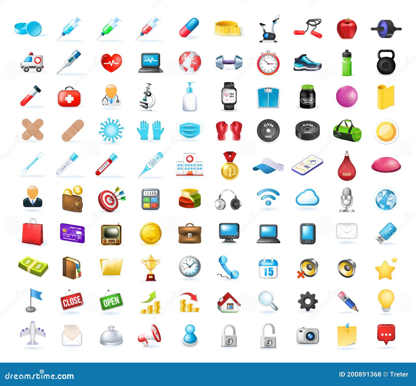 Realistic Cute Icons on White Background . Isolated Vector Illustration ...