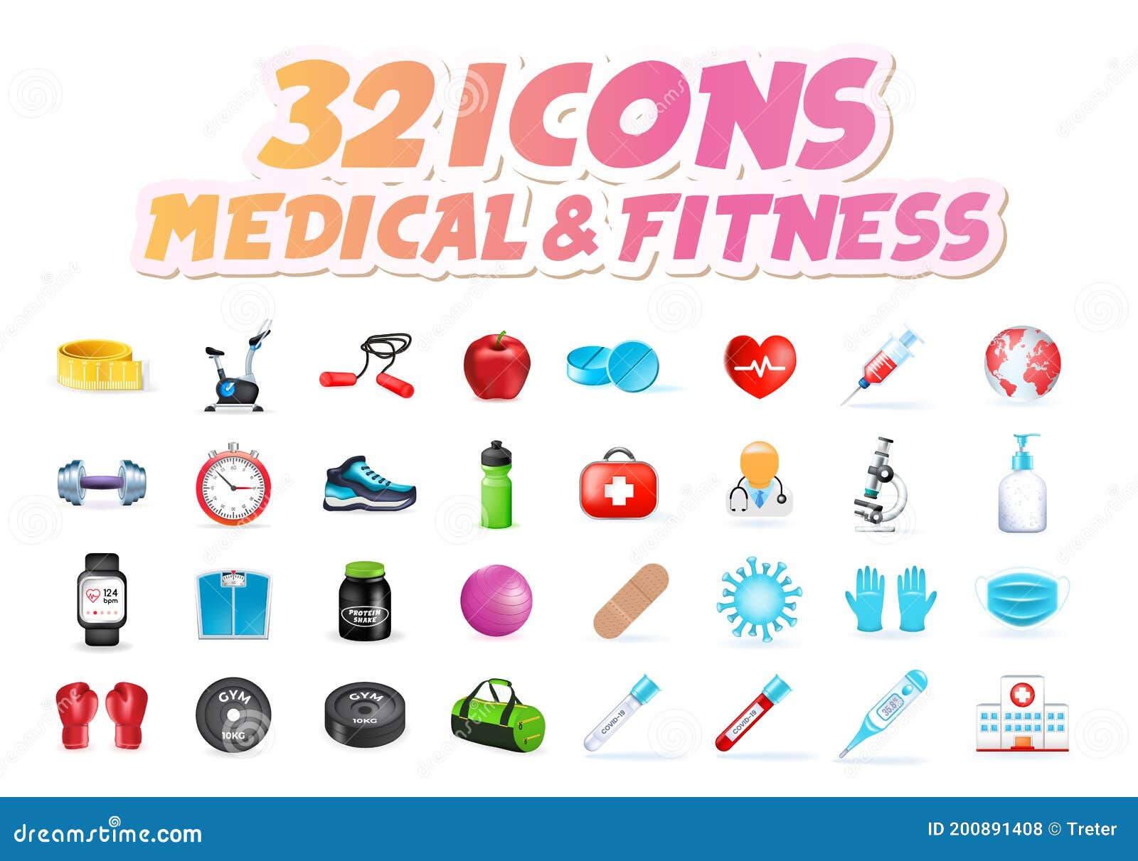 Realistic Cute Icons on White Background . Isolated Vector Illustration ...