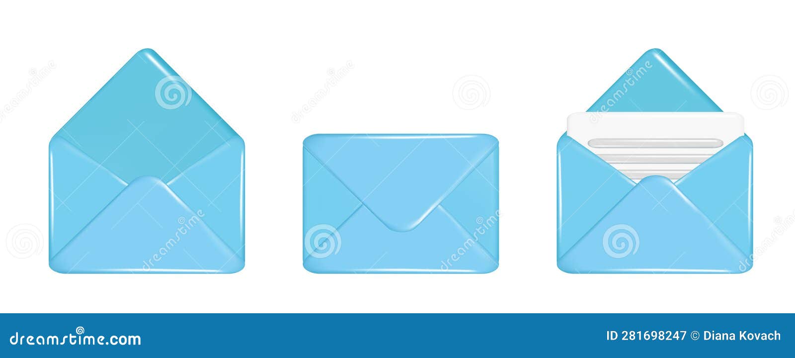 Realistic 3d Blue Sealed Mail Envelope, Open Mail Envelope and Postal ...