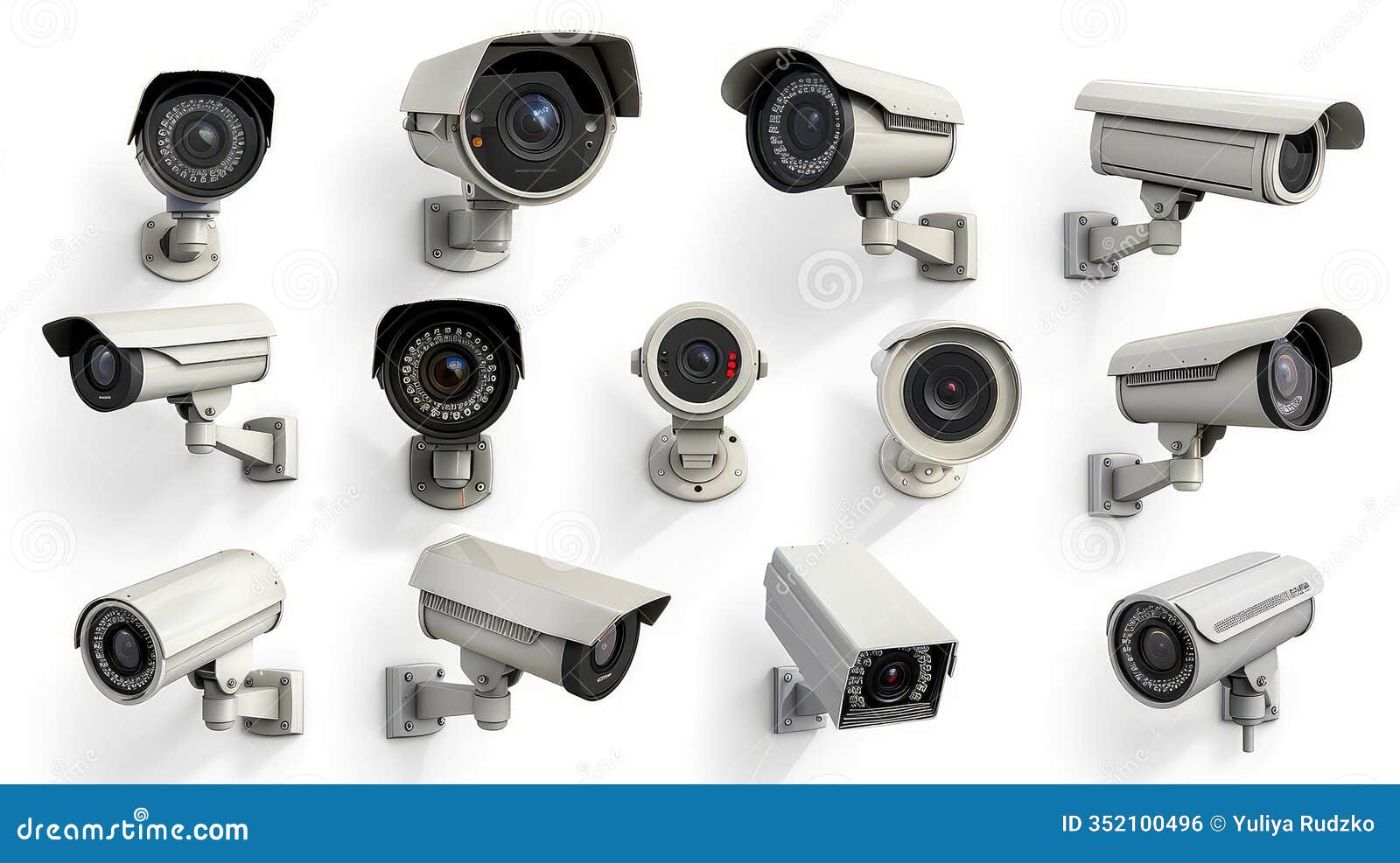 Realistic 3D CCTV Cameras Isolated on White Background Stock ...