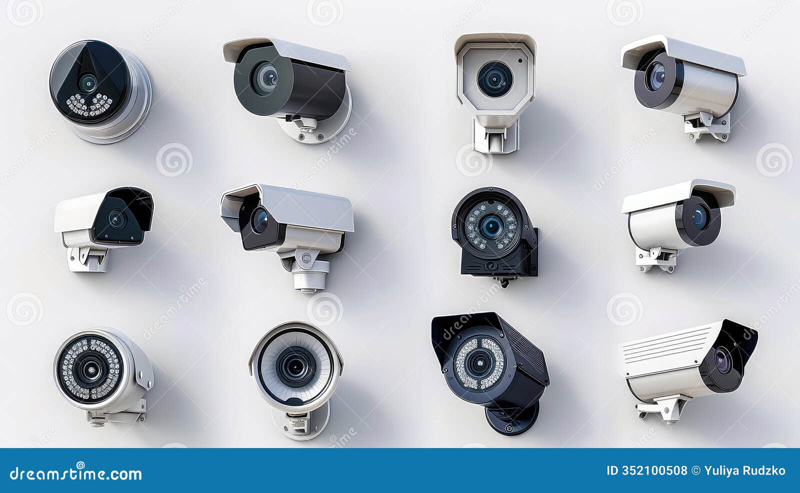 Realistic 3D CCTV Cameras Isolated on White Background Stock ...
