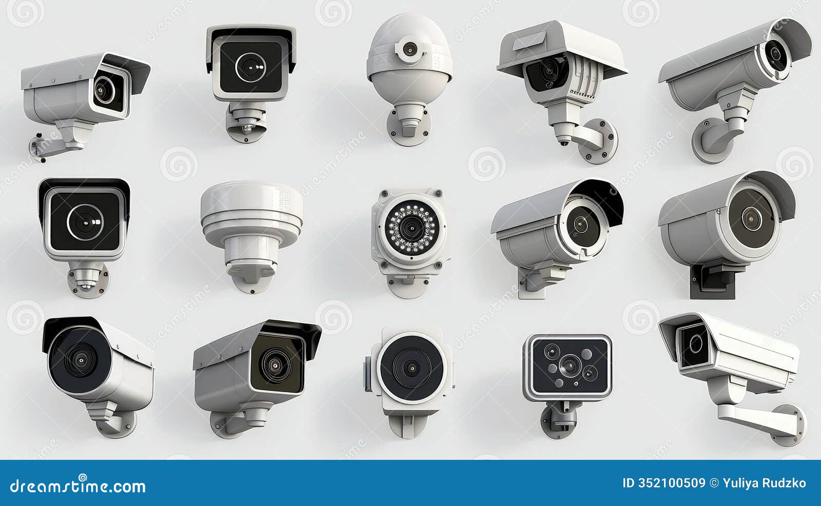 Realistic 3D CCTV Cameras Isolated on White Background Stock ...