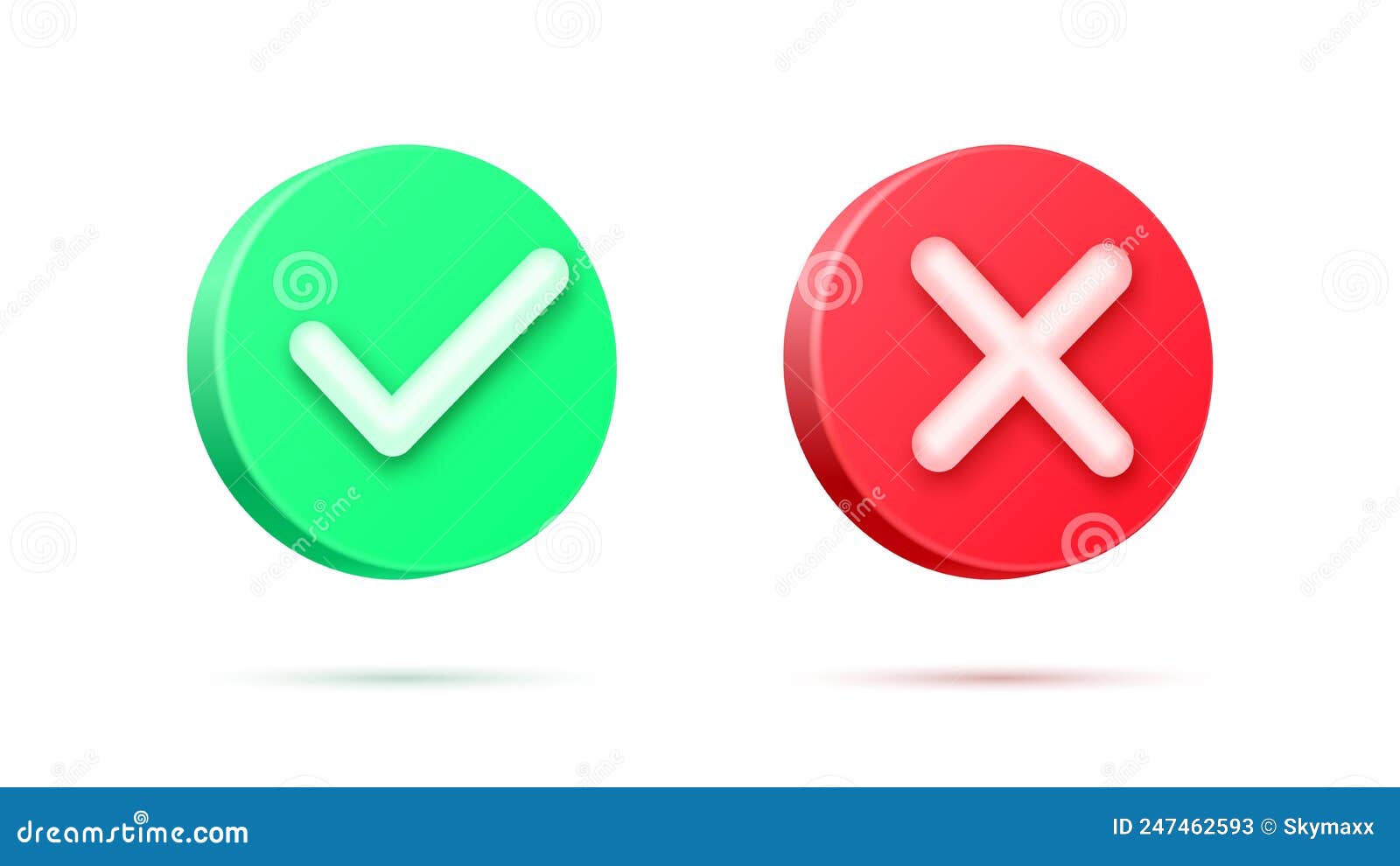 Realistic 3d Check Mark Right and Wrong Button Stock Vector ...