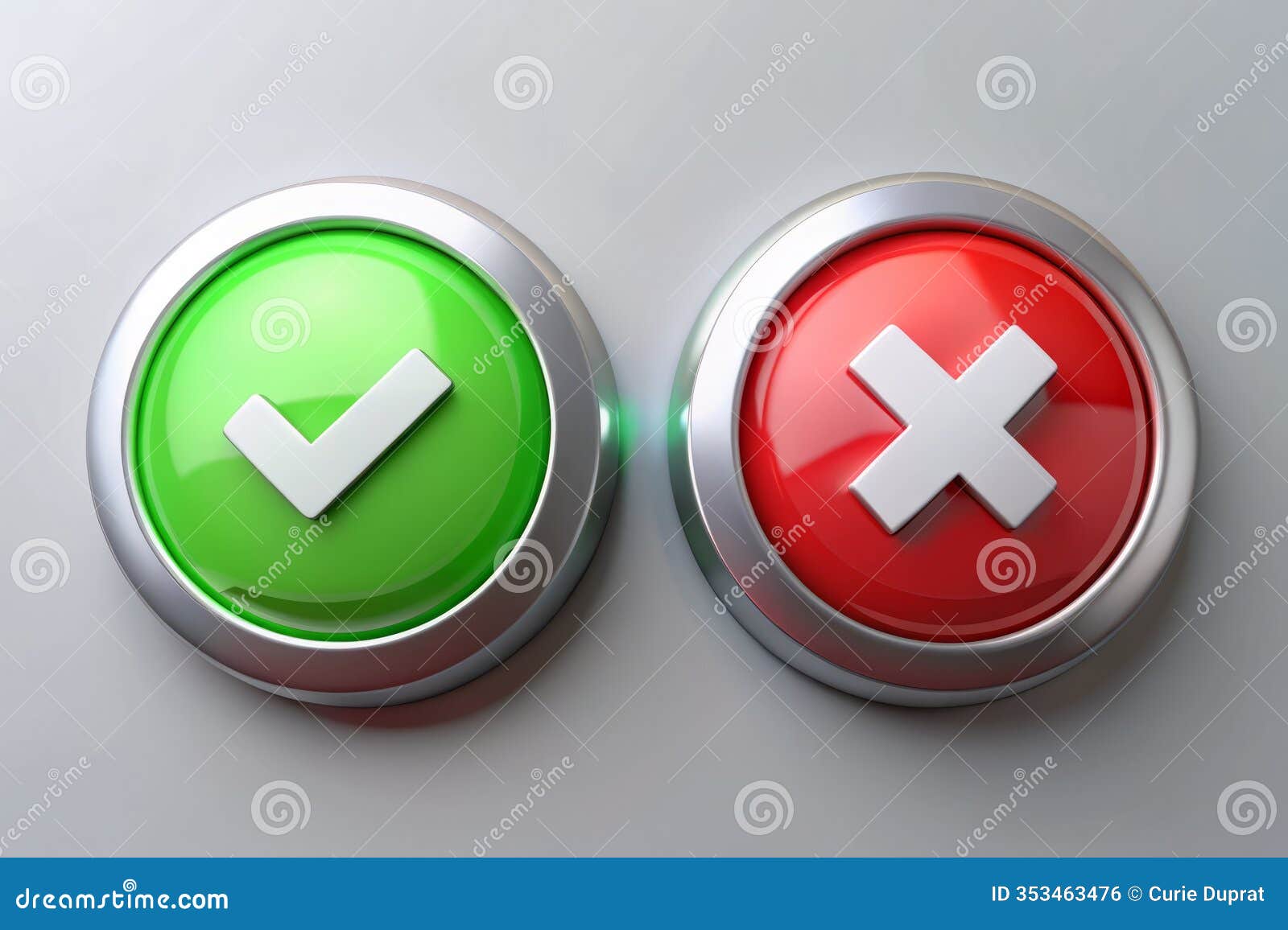 Realistic 3D Checkmark and Cross Buttons Glossy UI Elements for Games ...