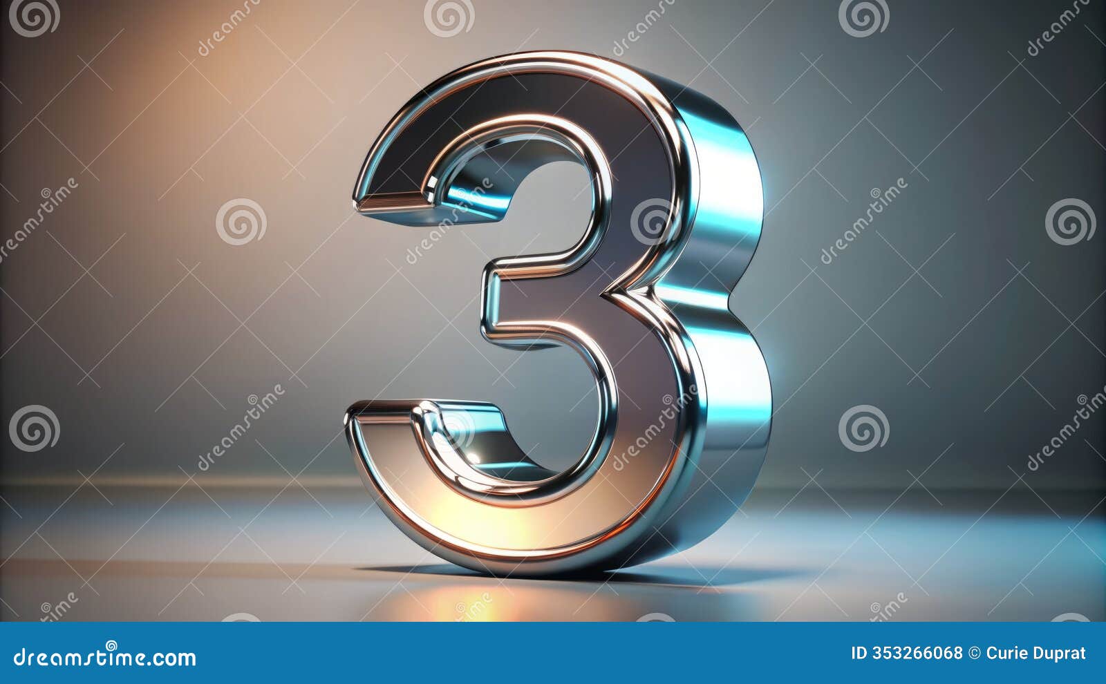 Realistic 3D Chrome Number Three Model Stunning Metallic Digit 3 Render ...