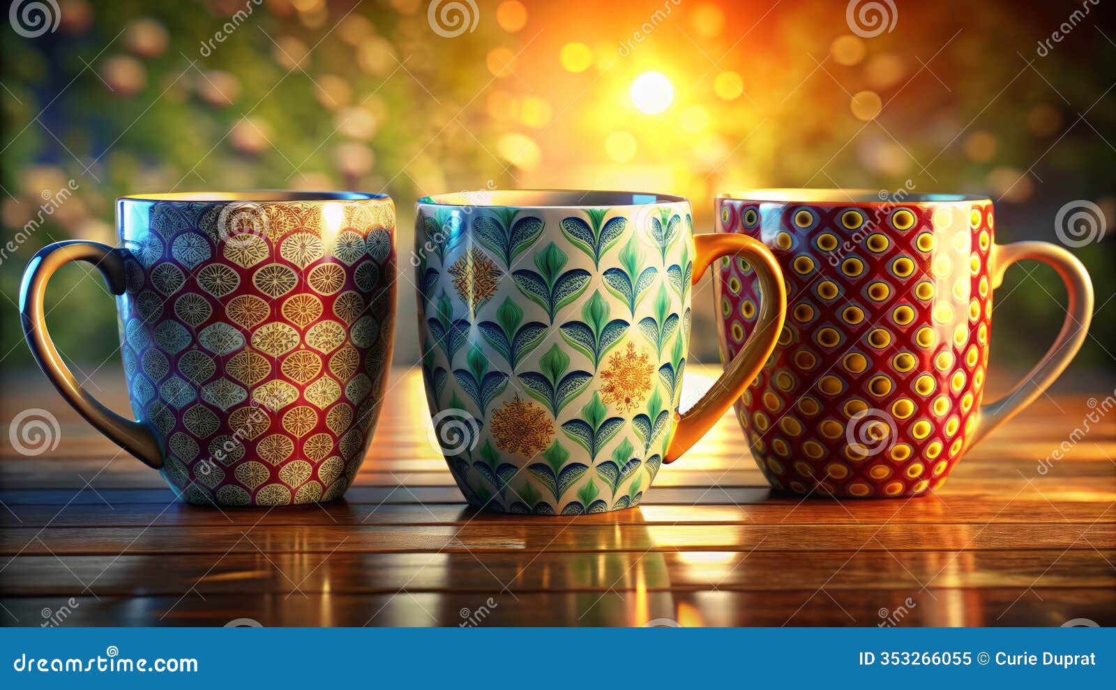 Realistic 3D Coffee Mug Mockup WideAngle Front View Showcase of Three ...