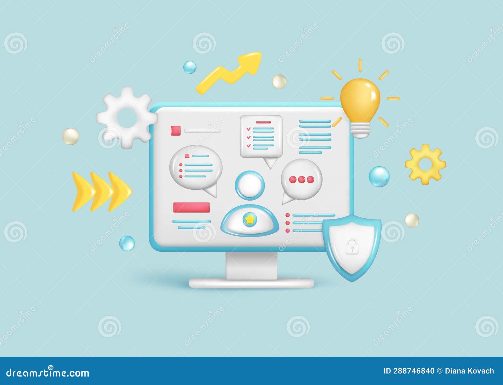 Realistic Protected Guard Shield And Classic Red Clock Isolated Object ...