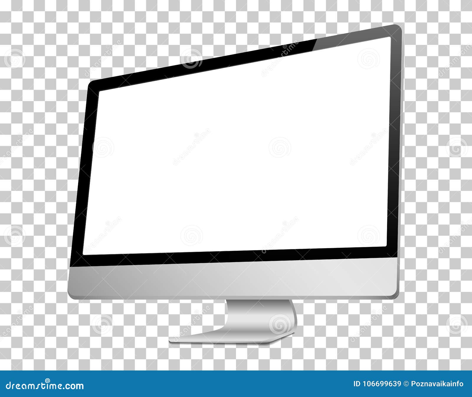 Realistic 3D Computer Right View, with a White Screen, Isolated on a ...