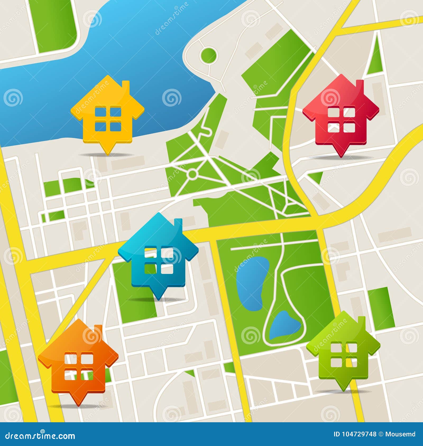 Realistic 3d Detailed City Map Real Estate Pins Background. Vector ...