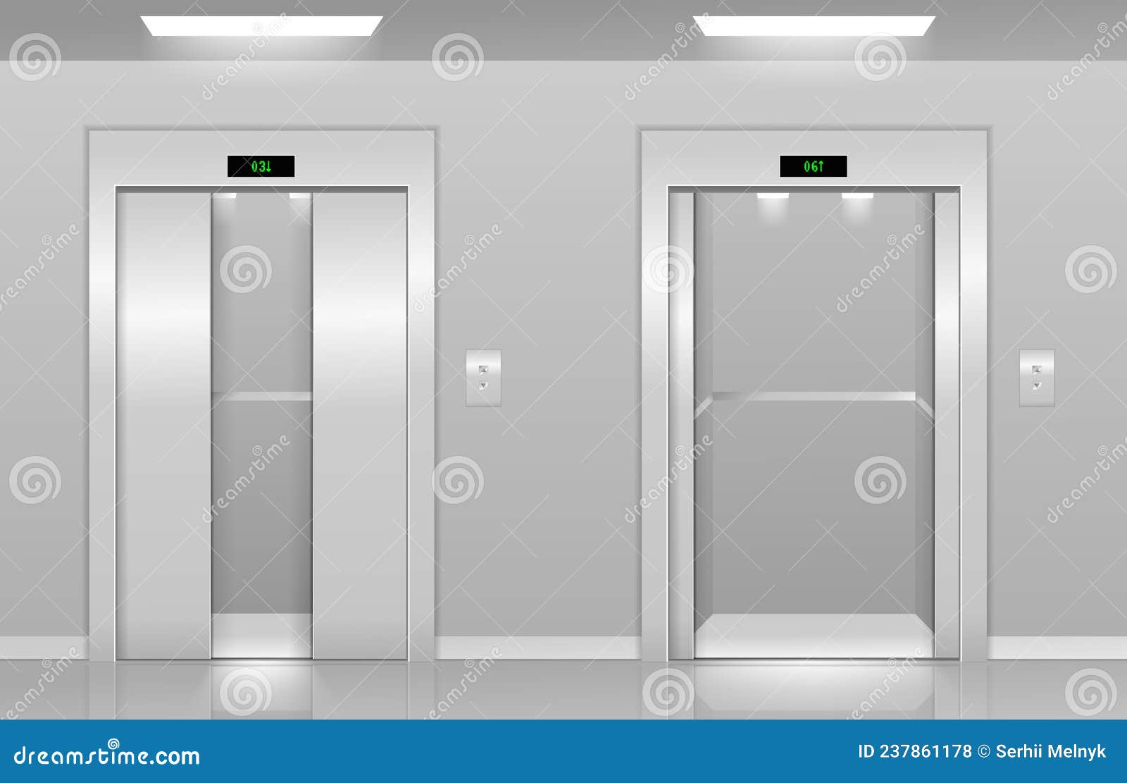 Realistic Lobby Interior with Elevators Stock Vector - Illustration of ...