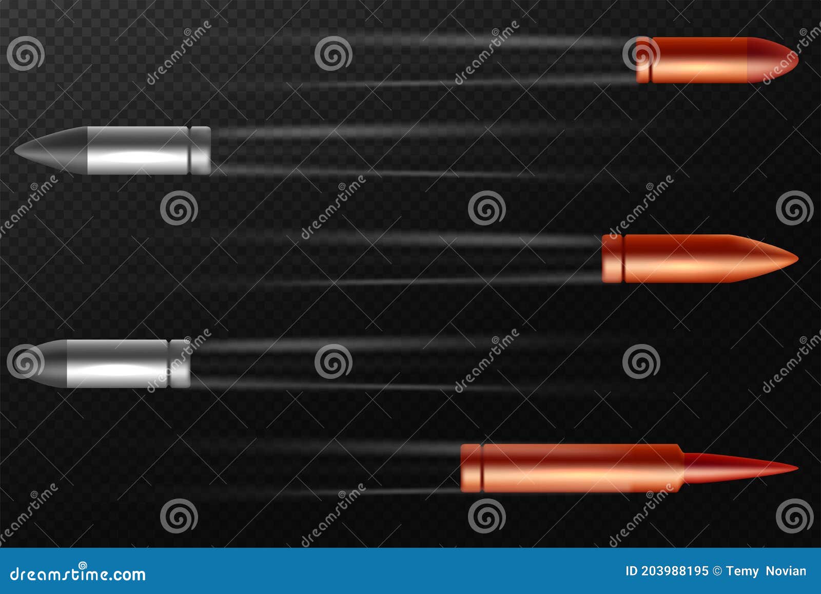 Realistic 3d Detailed Flying Bullets Set on a Transparent Background ...