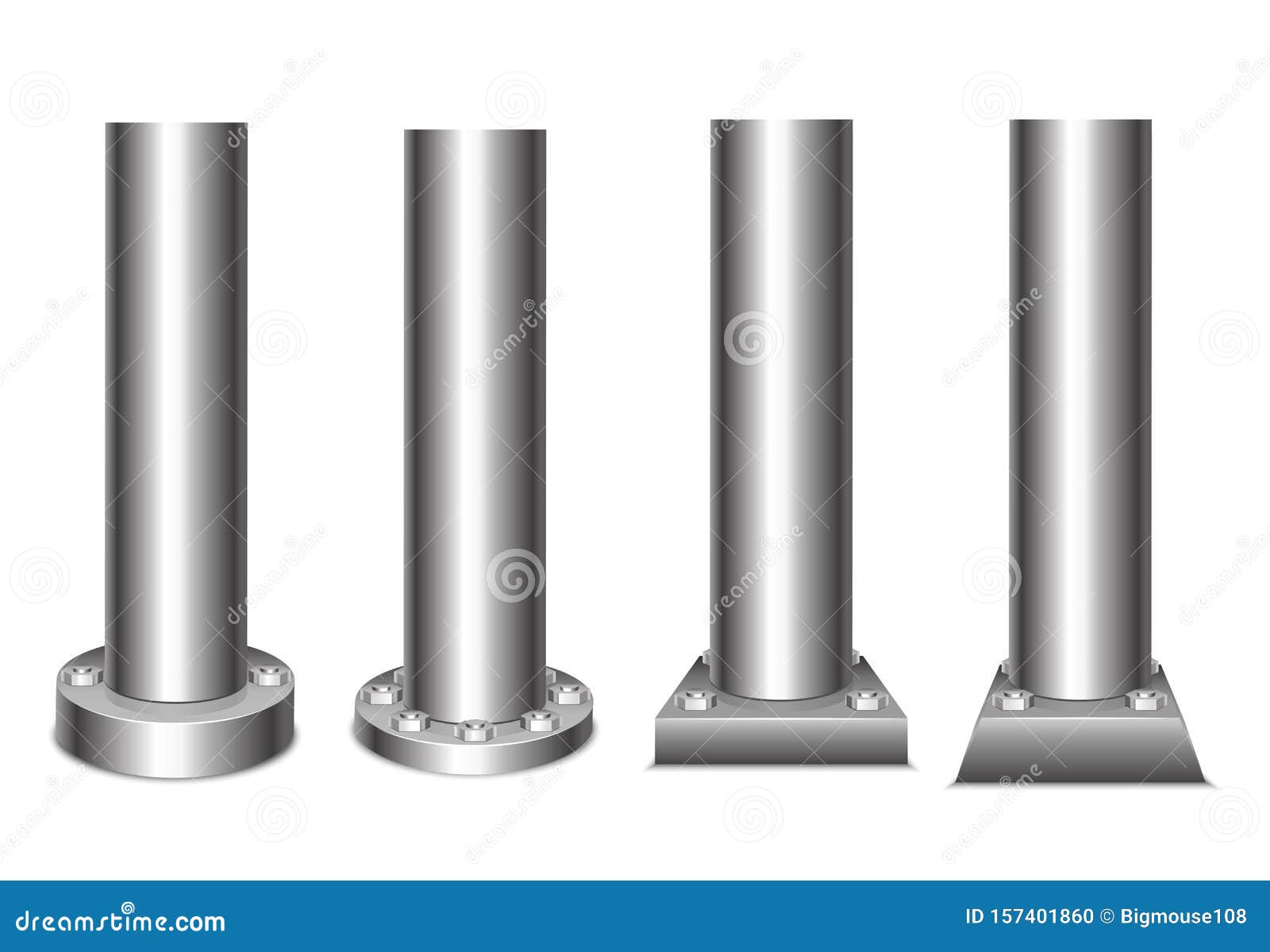 Realistic 3d Detailed Metal Pole Pillars Set. Vector Stock Vector ...