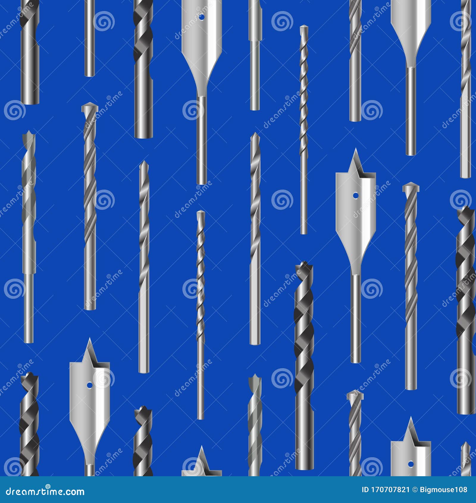 Realistic 3d Detailed Metallic Drill Bits Seamless Pattern Background ...