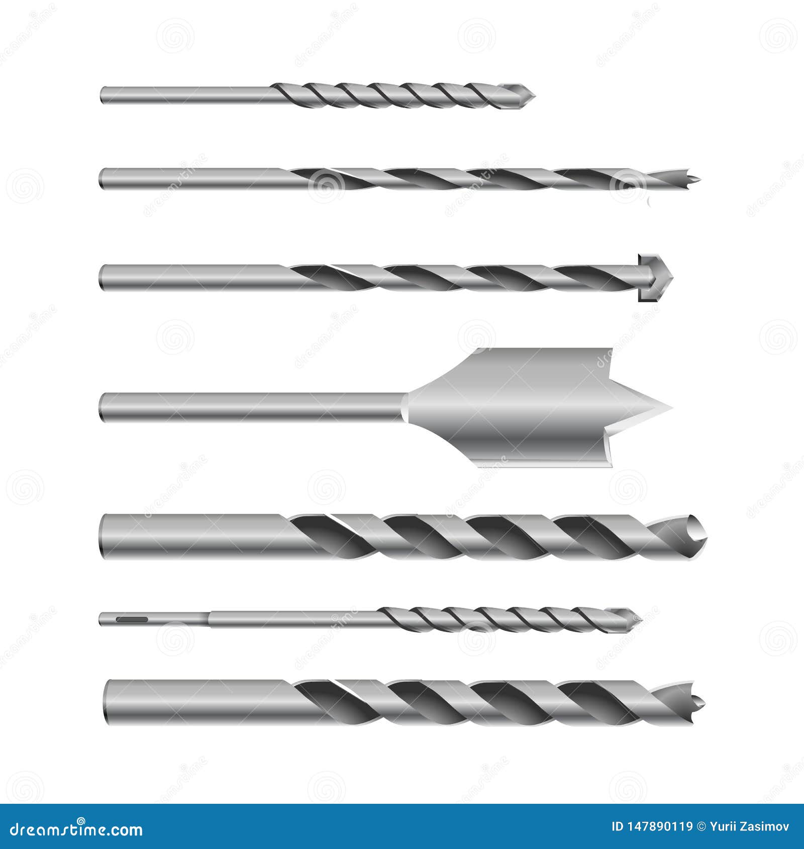 Realistic 3d Detailed Metallic Drill Bits Set Tools for Construction ...