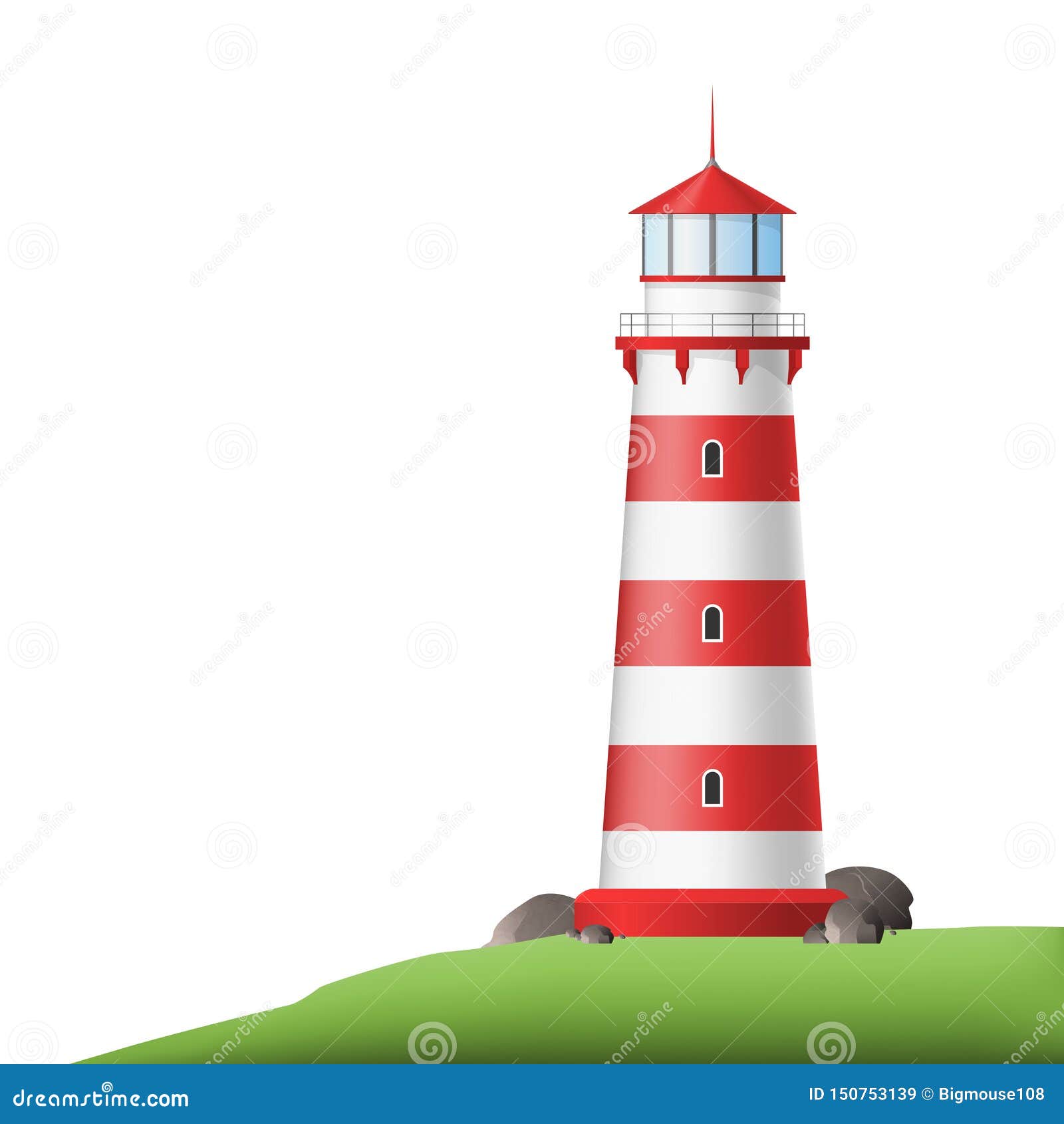 Realistic 3d Detailed Red Lighthouse on Shore. Vector Stock Vector ...