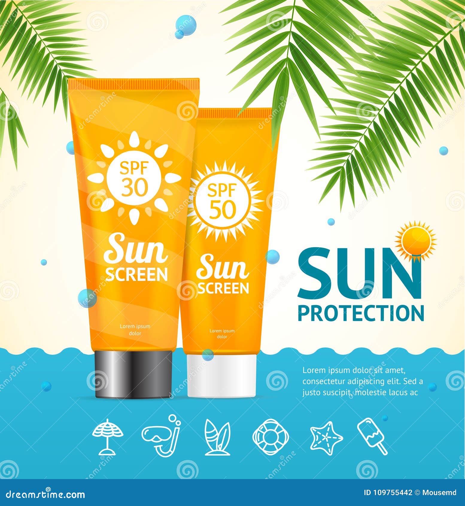 Realistic 3d Detailed Sunscreen Sun Protection Card Vector Stock