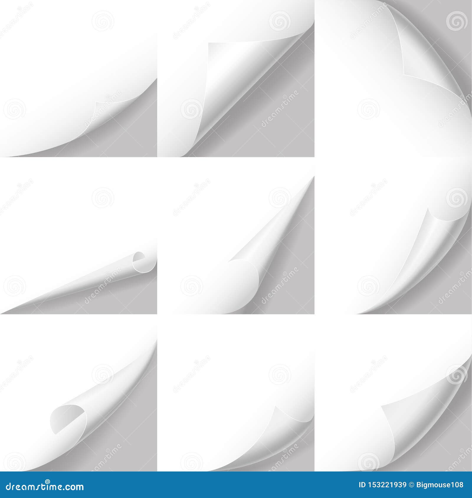 Realistic 3d Detailed White Curled Corners Set. Vector Stock Vector ...