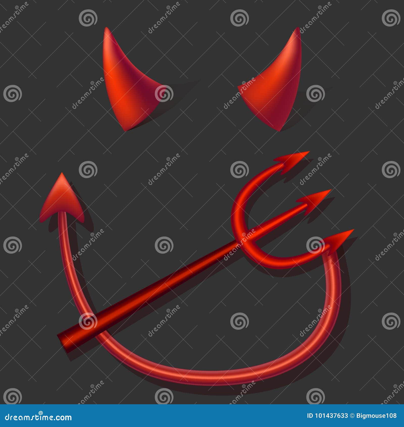 Realistic 3d Devil Red Horns Tail and Fork Set. Vector Stock Vector ...