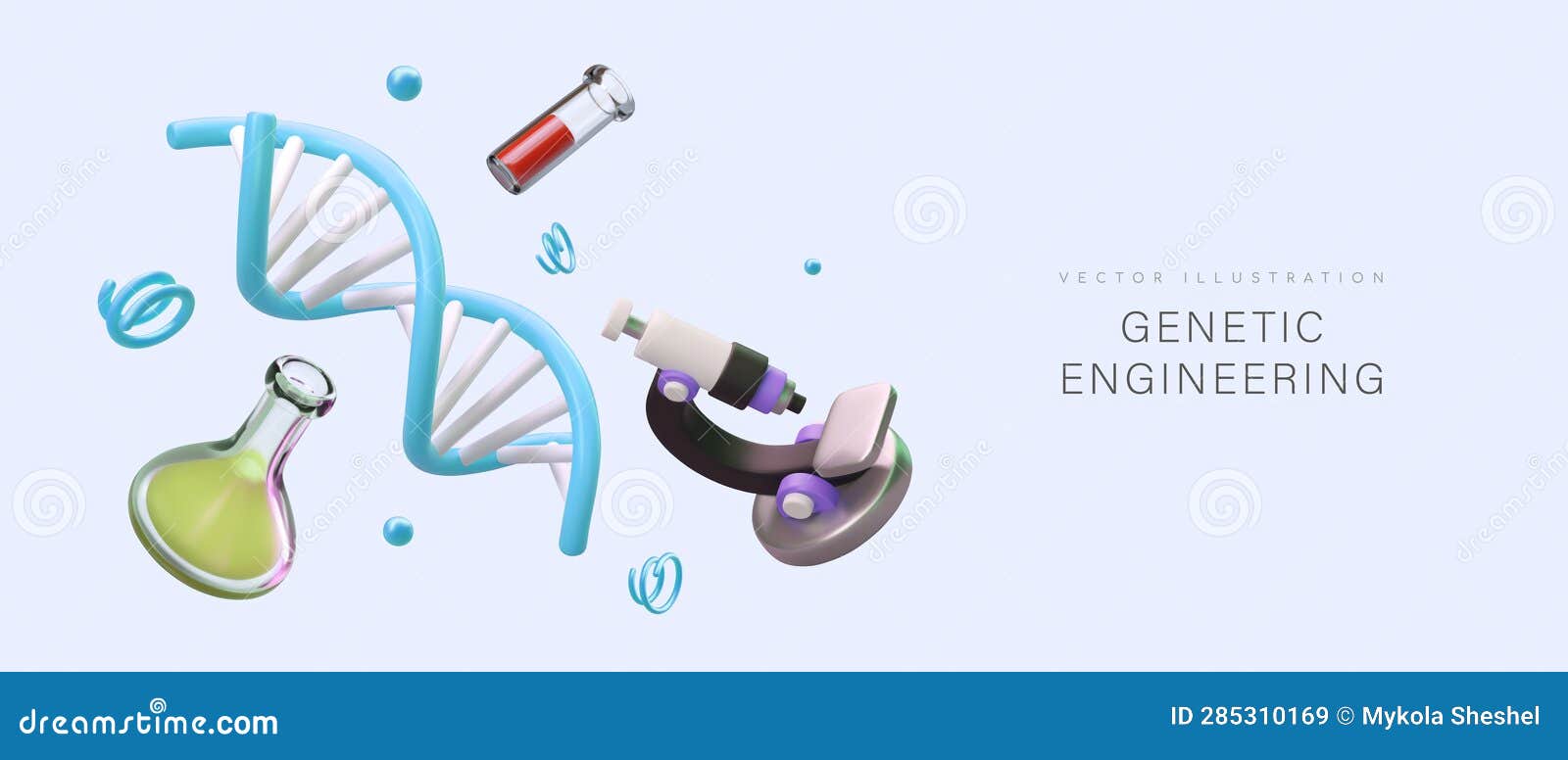 Realistic 3d DNA Structure, Different Flask with Liquids and Microscope ...