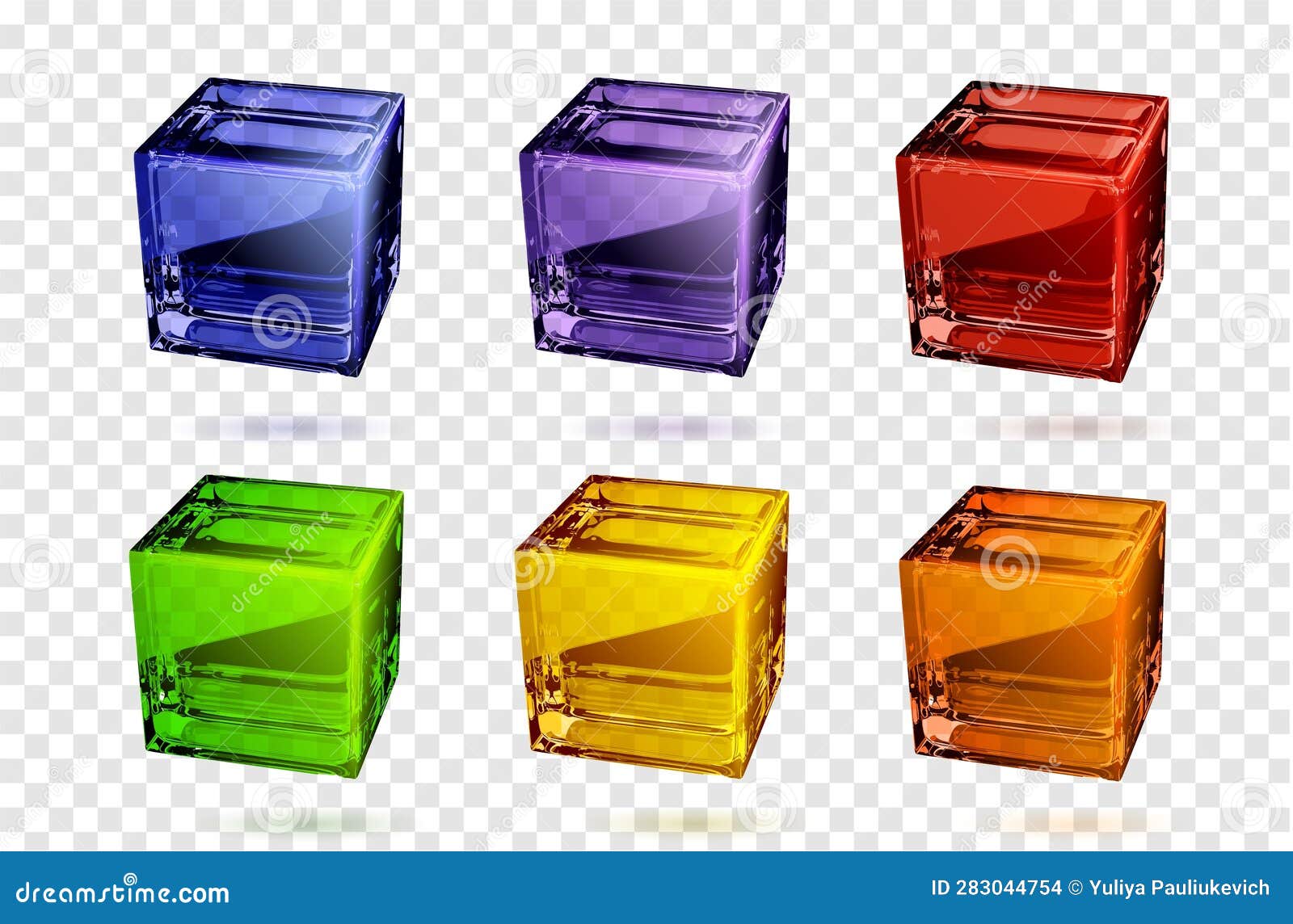 Realistic 3D Glass Cubes in Different Colors Stock Illustration ...