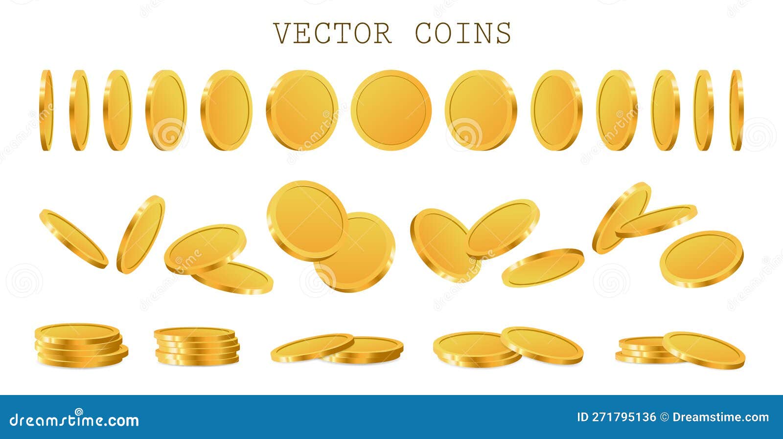 Realistic 3D Golden Coins in Different Positions Stock Vector ...