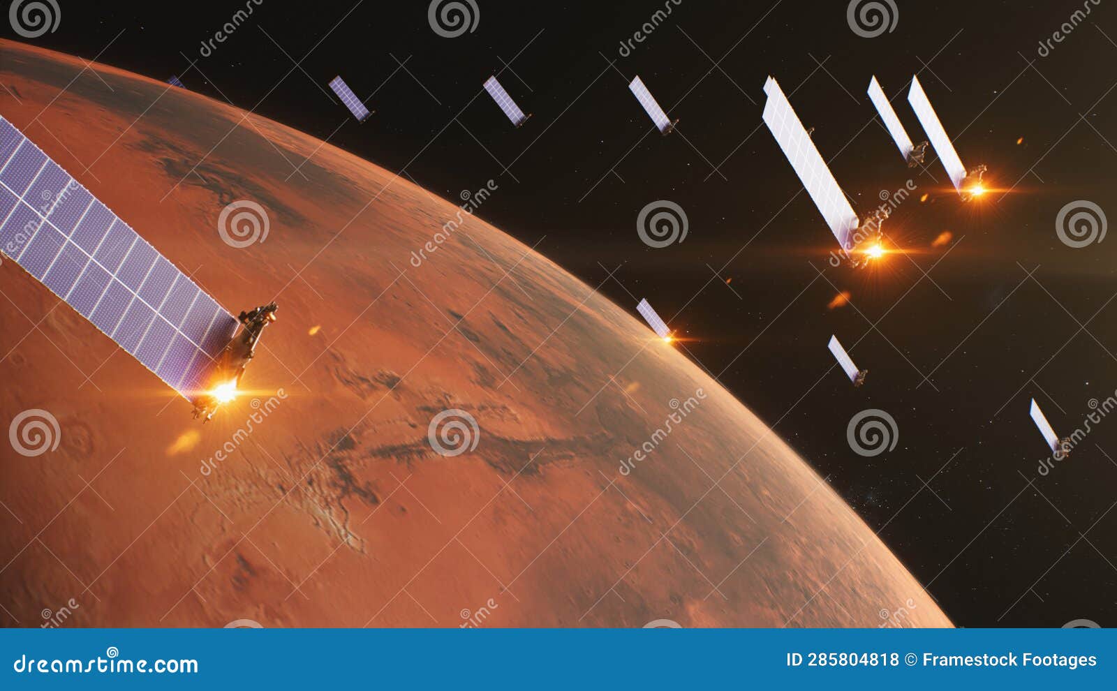 3D Graphics of Solar Cell and Panels Orbiting Mars Planet Stock Photo ...