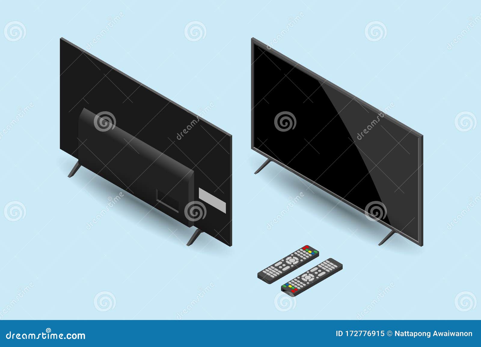 Realistic 3D Illustration of Black Modern Large Screen LED TV with ...