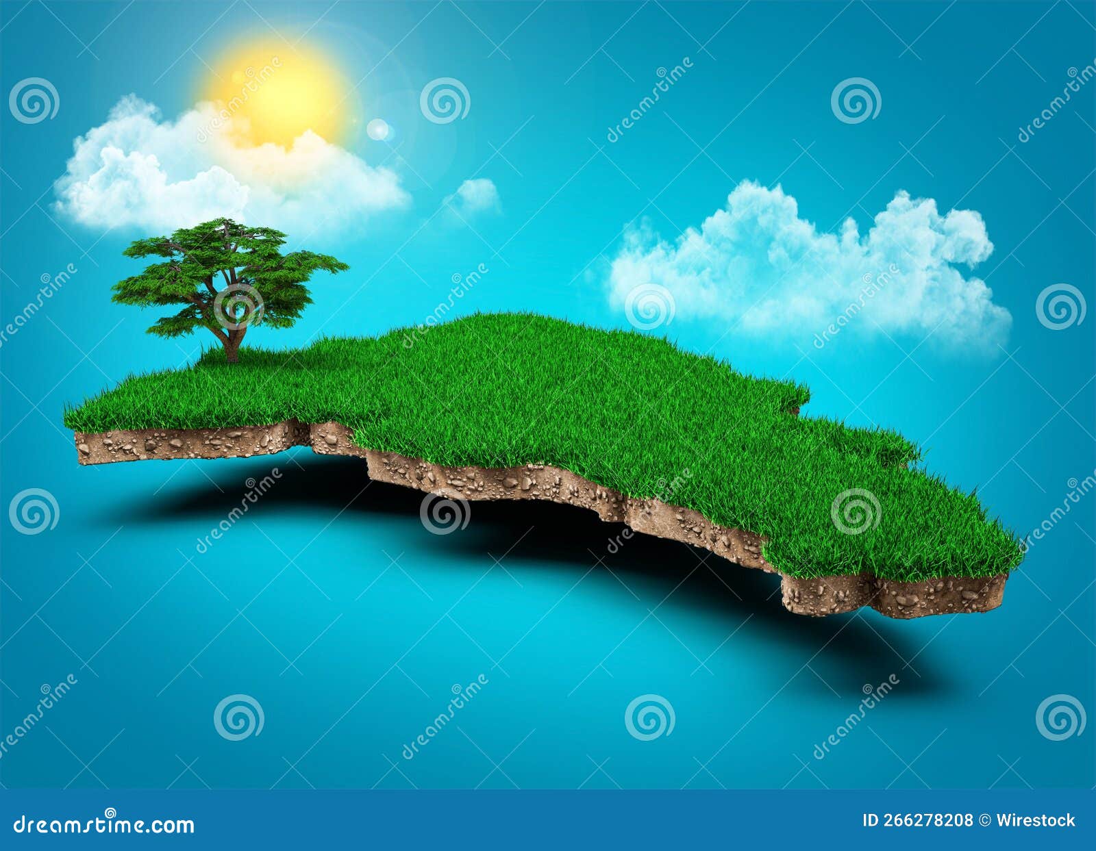 Realistic 3d Illustration of Dominican Republic Map with Clouds, Tree ...