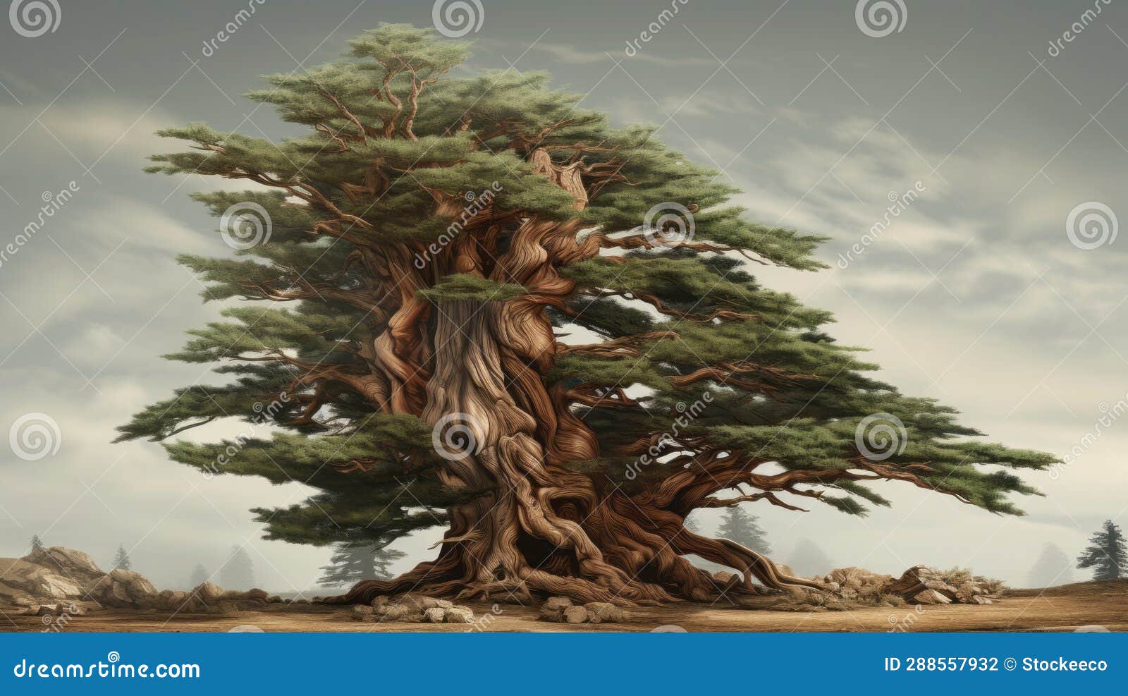 Realistic 3d Image of Ancient Cedar Tree with Soft Tonal Colors Stock ...
