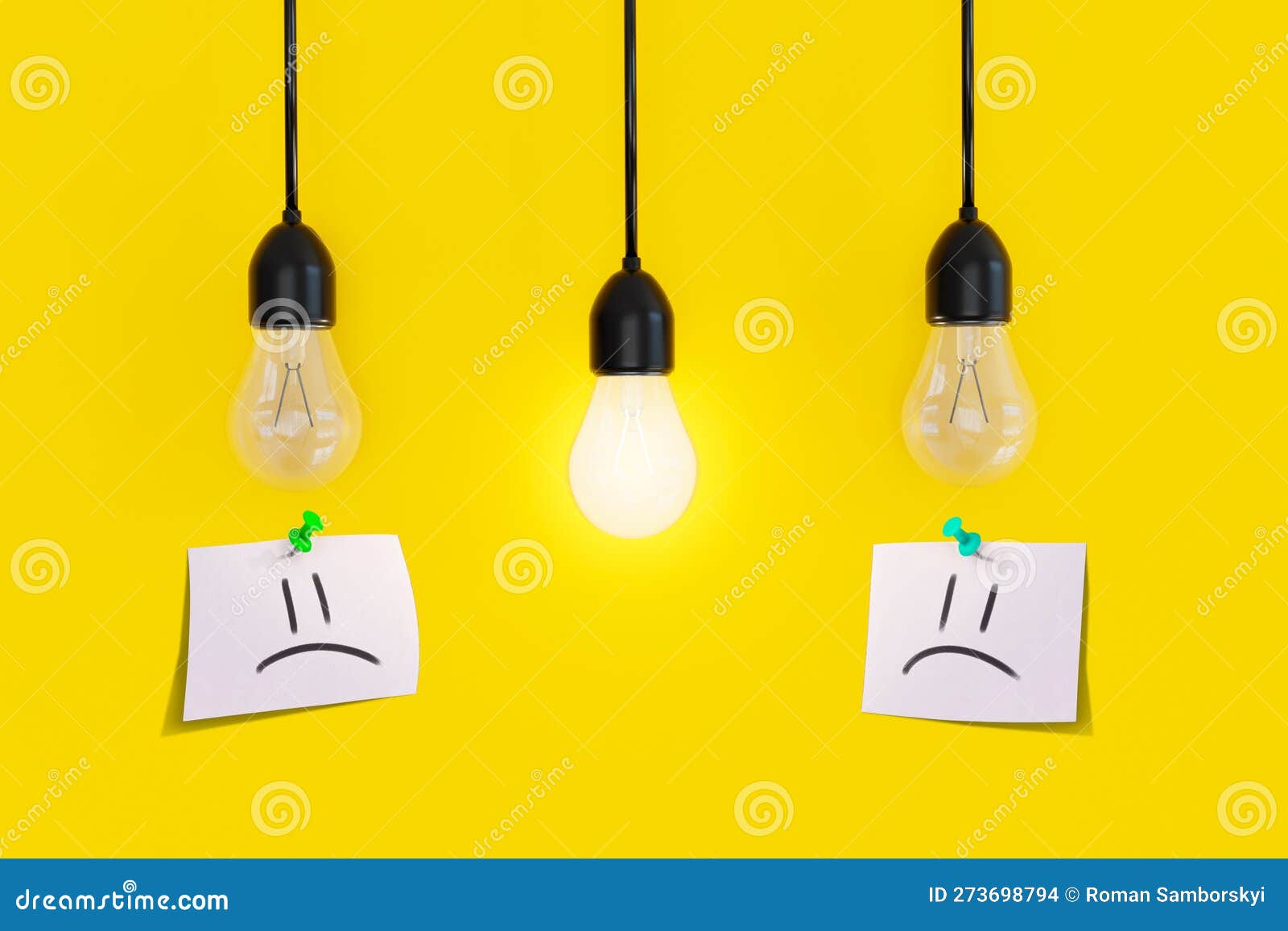 Realistic 3d Image Collage of Three Light Bulbs One Glowing Other Glass ...