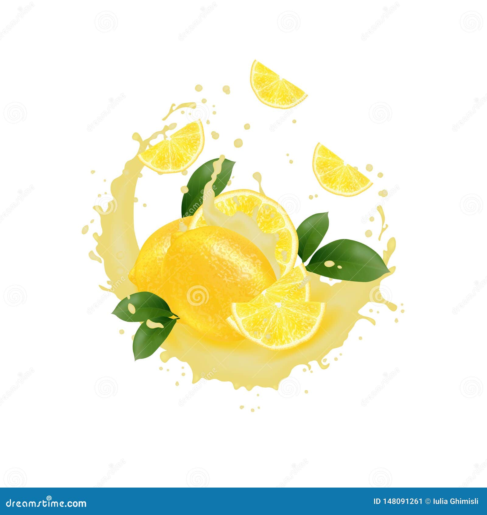 Realistic 3d Lemon Fruit Juice Splash. Milk Round Splash. Design ...
