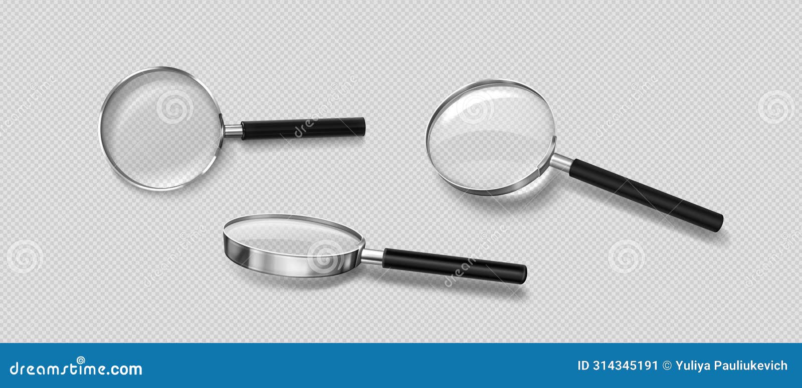 Realistic 3d Magnifier Glass in Different Angles Stock Vector ...