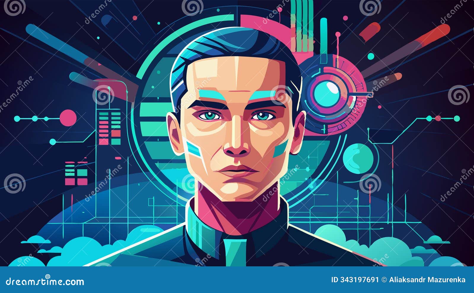 Realistic 3d Man Head. Artificial Intelligence. AI. Big Data and ...