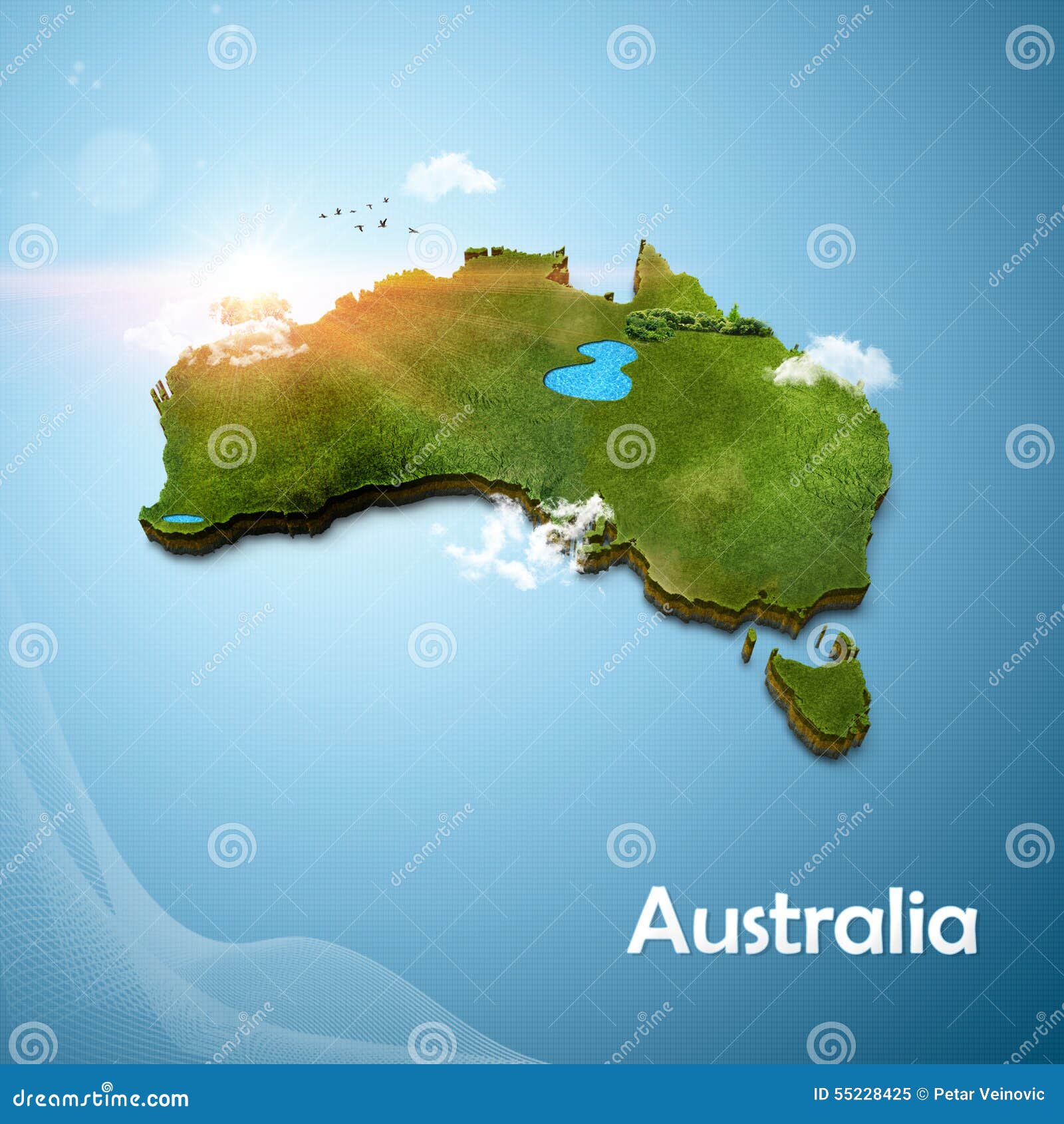 Realistic 3D Map of Australia Stock Illustration - Illustration of ...