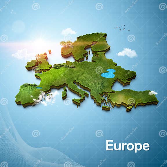 Realistic 3D Map of Europe stock illustration. Illustration of sunflare ...