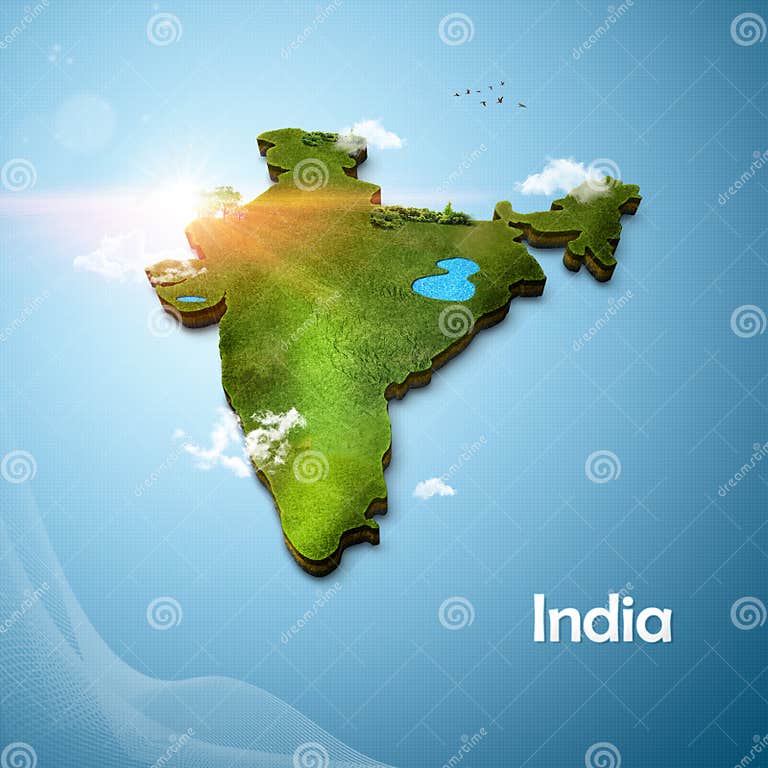 Realistic 3D Map of India stock illustration. Illustration of south ...
